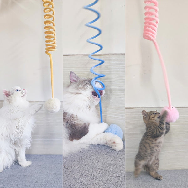 Durable Hanging Spring Plush Ball with Bell Cat Toy– On Pets Life